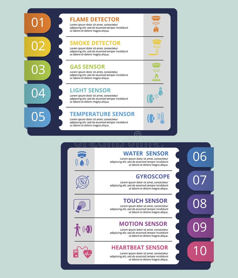 Infographic Sensor Template. Icons in Different Colors. Include Water ...