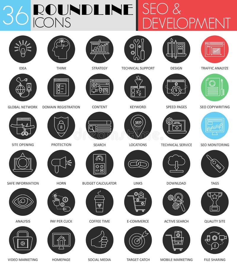 Vector SEO and Development Circle White Black Icon Set. Stock Vector ...