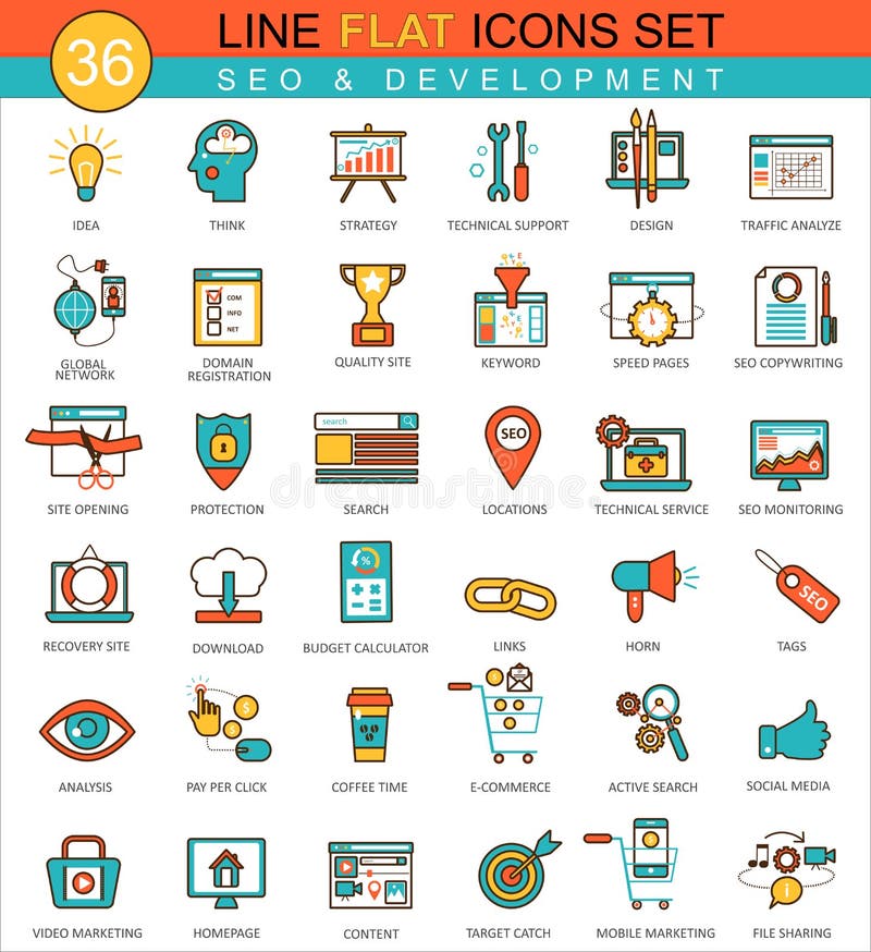 Seo and Development Icon Set Stock Vector - Illustration of business ...