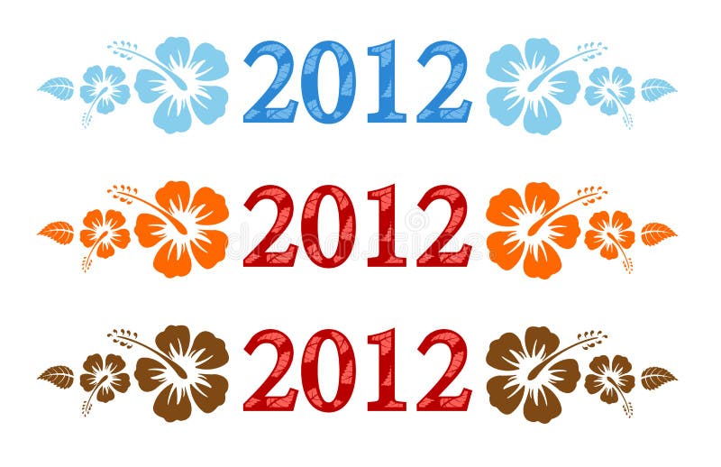 Vector Set of 2012 Text with Hibiscus Stock Vector - Illustration of ...