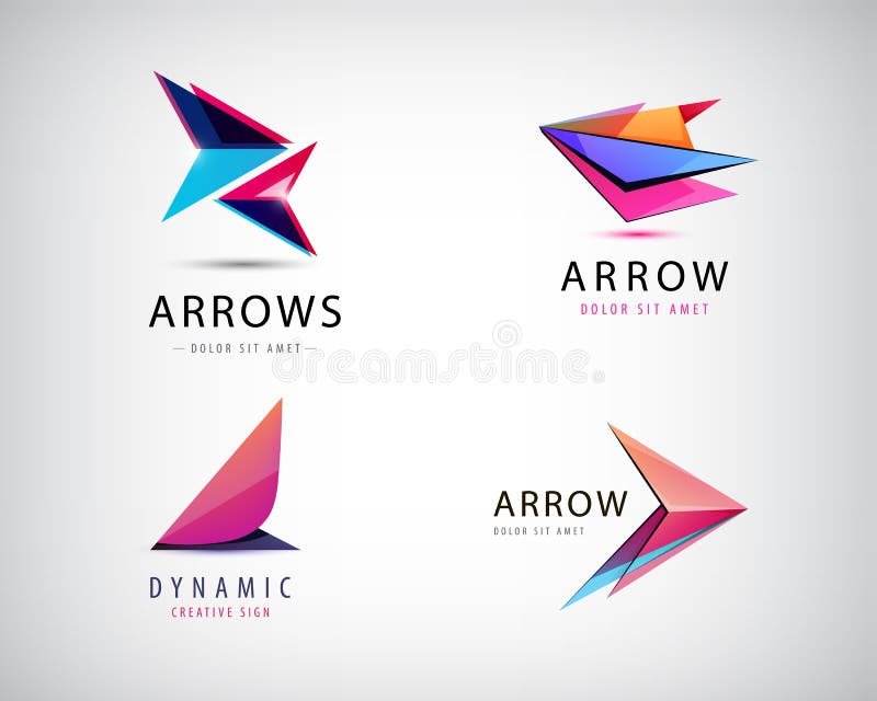 Vector Set of Abstract Arrows, Play Logos. Multicolor Crystal Pointer ...