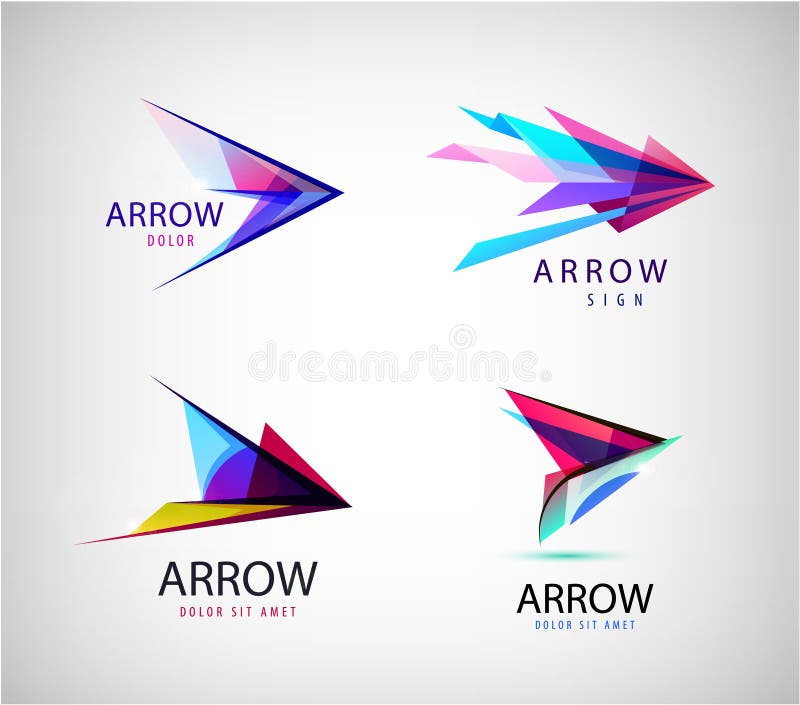 Vector Set of Abstract Arrows, Play Logos. Multicolor Crystal Pointer ...