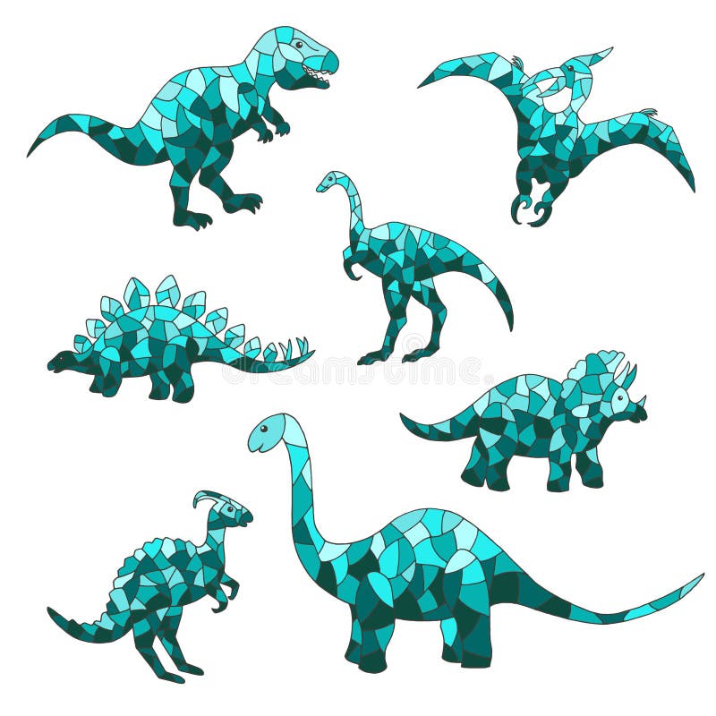 Vector Set of Abstract Blue Dinosaurs on a White Background Stock ...