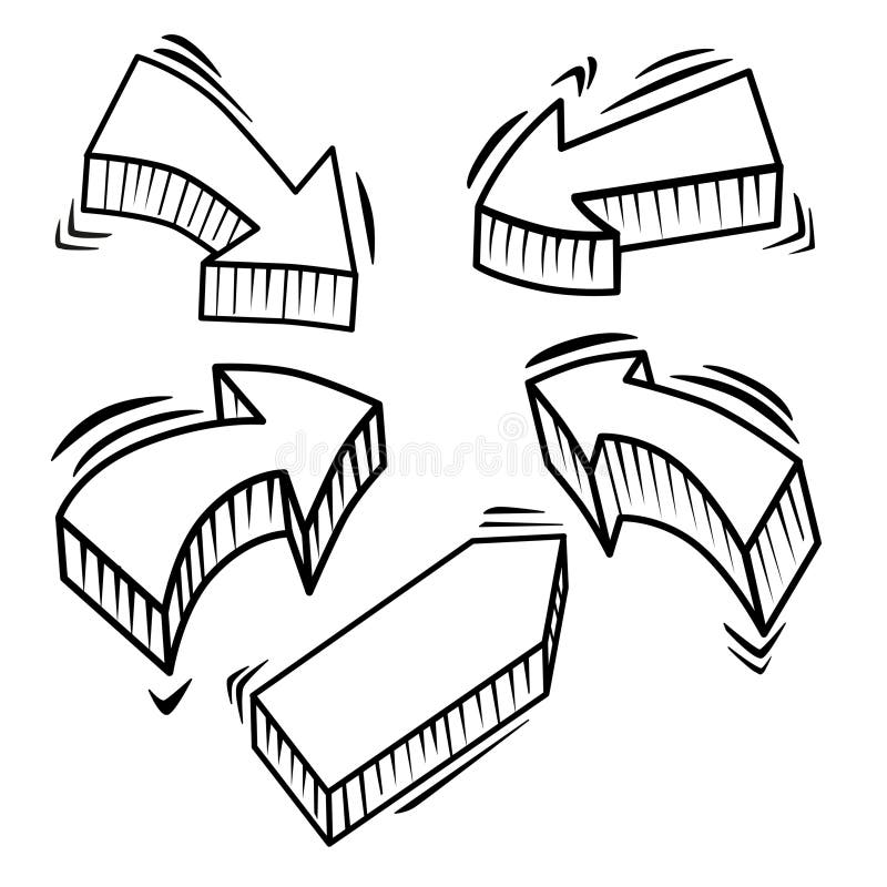 Vector Set of Arrows. Hand Drawn 3d Geometric Curved Pointers. Isolated ...