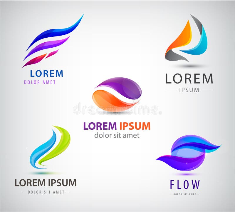 Vector Set of Abstract Business Logos. Flow, Dual, 2 Parts, Unity ...