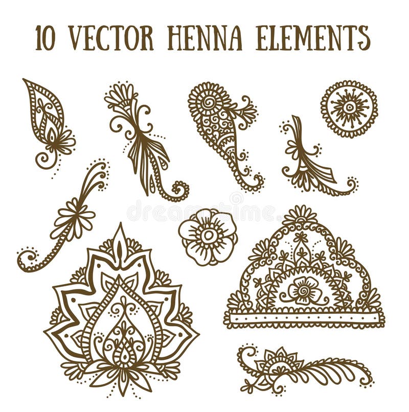 Set Of Henna Elements Based On Traditional Asian Elements Paisley Stock ...