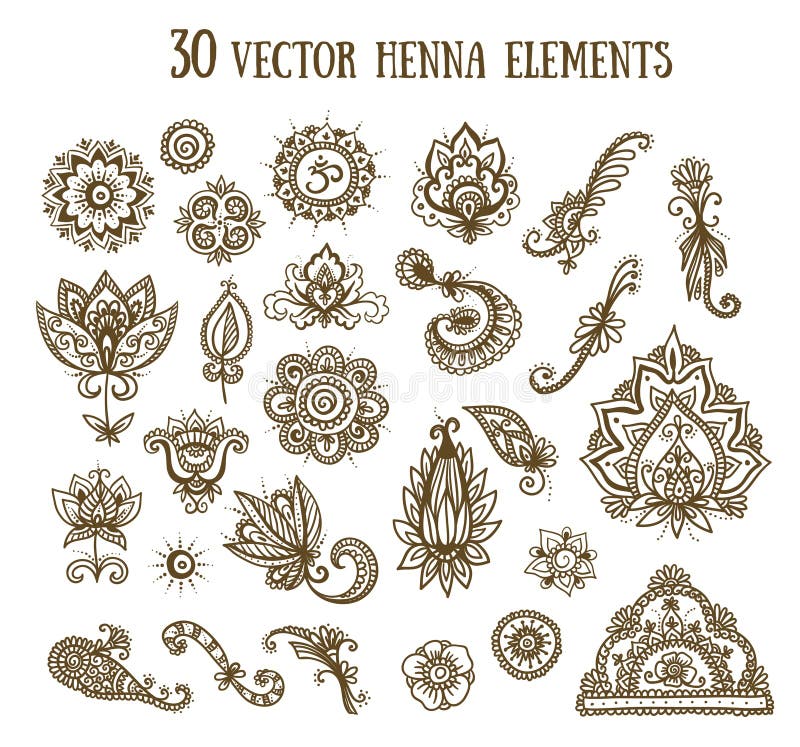 Indian henna elements stock vector. Illustration of mehndi - 40350453