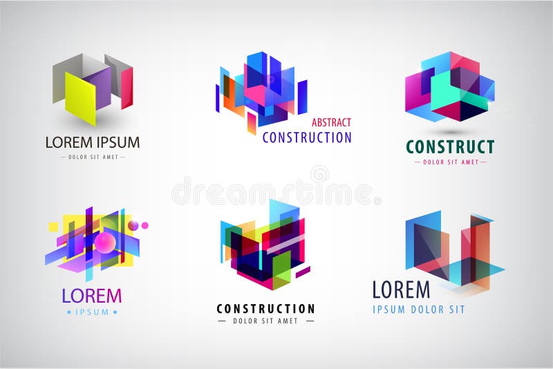 Vector Set of Abstract Geometric Colorful Logos, Icons. Construction ... Vector Set of Abstract Geometric Colorful Logos, Icons. Construction ...