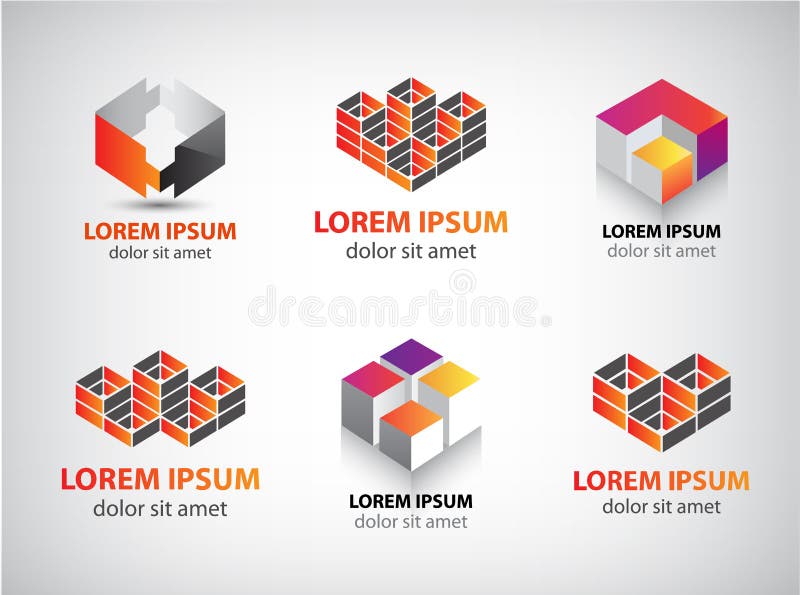Vector Set of Abstract Geometric Logos, 3d Structure, Blocks Stock ...