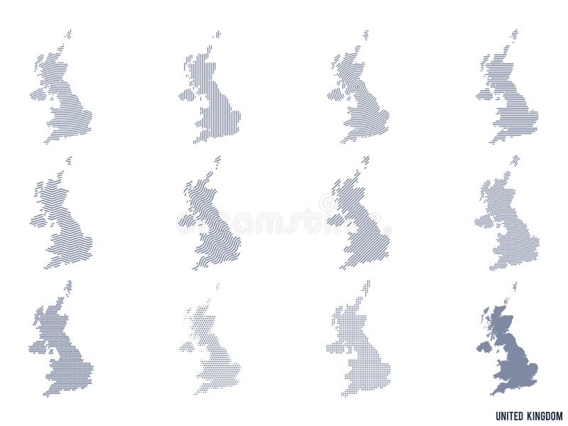 Vector Set of Abstract Maps of UK in Different Styles. Stock ...