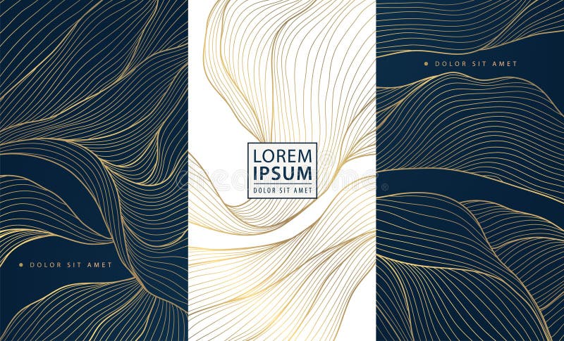 Vector Set of Abstract Modern Wave Pattern, Japanese Sea Graphic, Luxury Gold Background ...