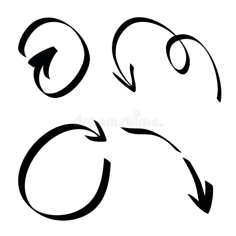 Vector Set of Abstract Round Bold Arrows Hand Drawn Grunge Pointers ...