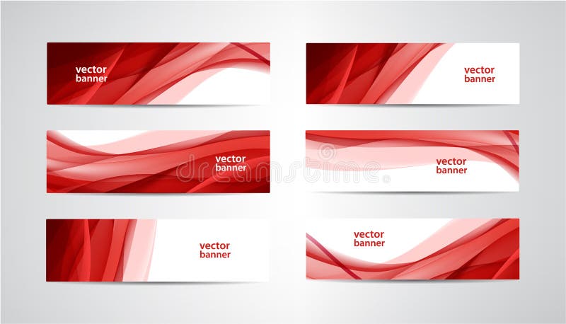 Vector Set of Abstract Silk Wavy Headers, Red Banners. Use for Web Site ...