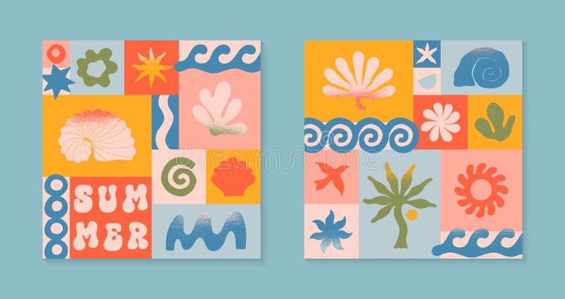 Vector Set of Abstract Summer Nature Elements.Summer Vacation Aesthetic ...