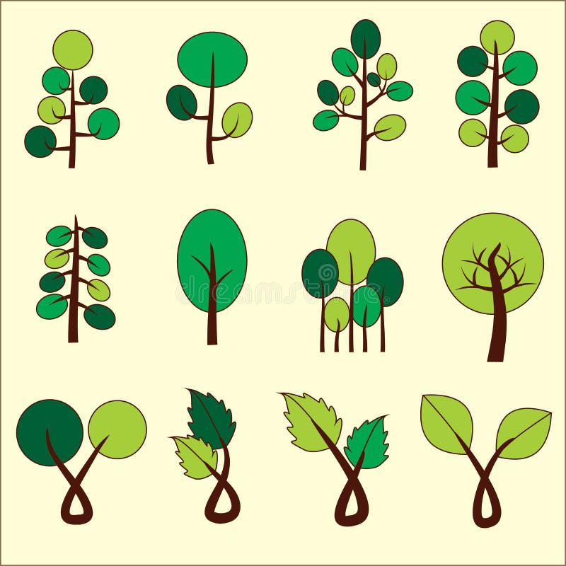 Vector Set. Abstract Tree Clip Art Stock Vector - Illustration of olive ...