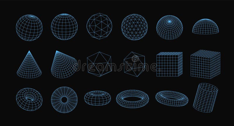 Vector Set of Abstract Wireframe Geometric Shapes: Sphere, Torus and ...