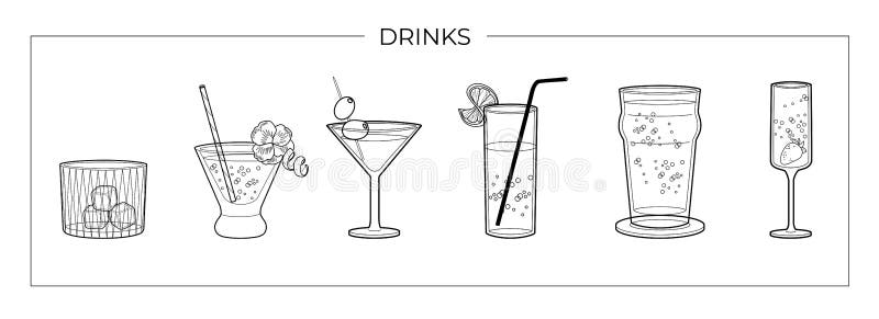 Vector Set of Alcohol Drinks Line Art Illustration Stock Vector ...