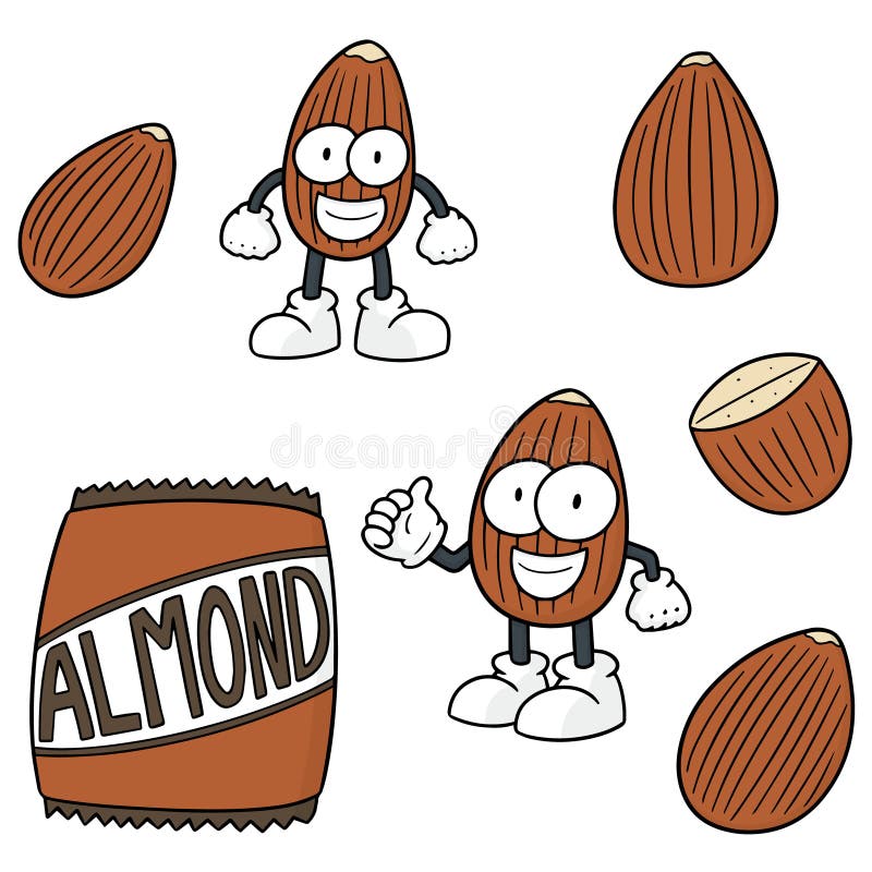 Vector Set of Almond Cartoon Stock Vector - Illustration of cute ...