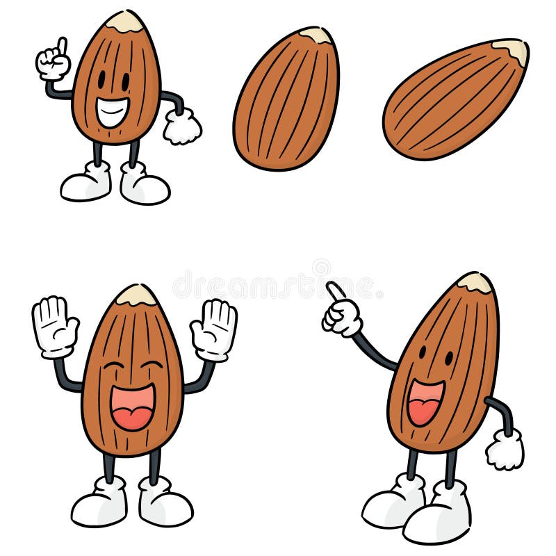 Vector Set of Almond Cartoon Stock Vector - Illustration of cute ...