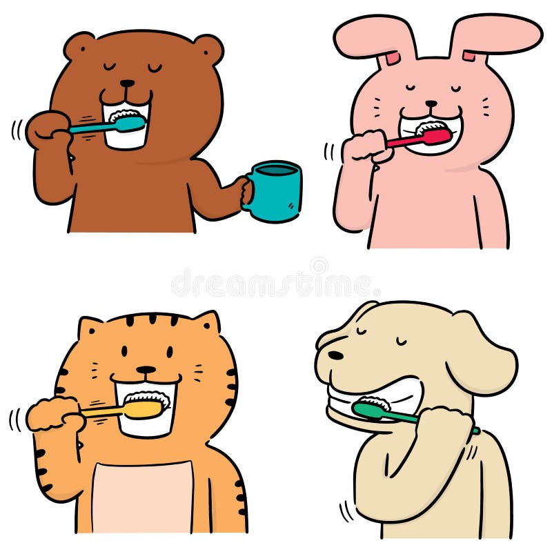 Vector Set of Animal Brushing Teeth Stock Vector - Illustration of ...