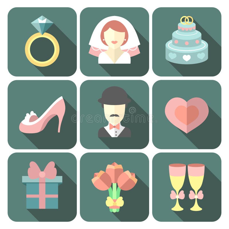 Vector Set of App Wedding Trendy Flat Icons with Long Shadows Effect ...