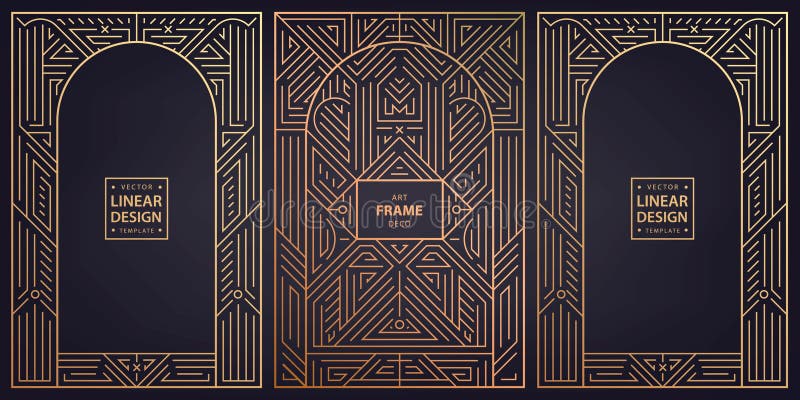 Vector Set of Arch Art Deco Line Borders, Covers. Gold Frames ...
