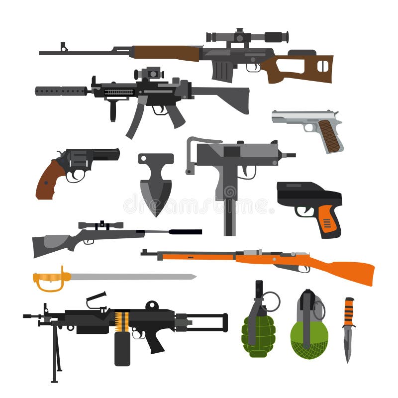 Vector Set of Army Combat Weapons. Icons Isolated on White Background ...