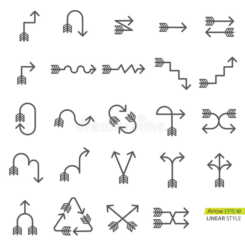 Vector : Set of Arrow in Linear Style Icon Stock Vector - Illustration ...