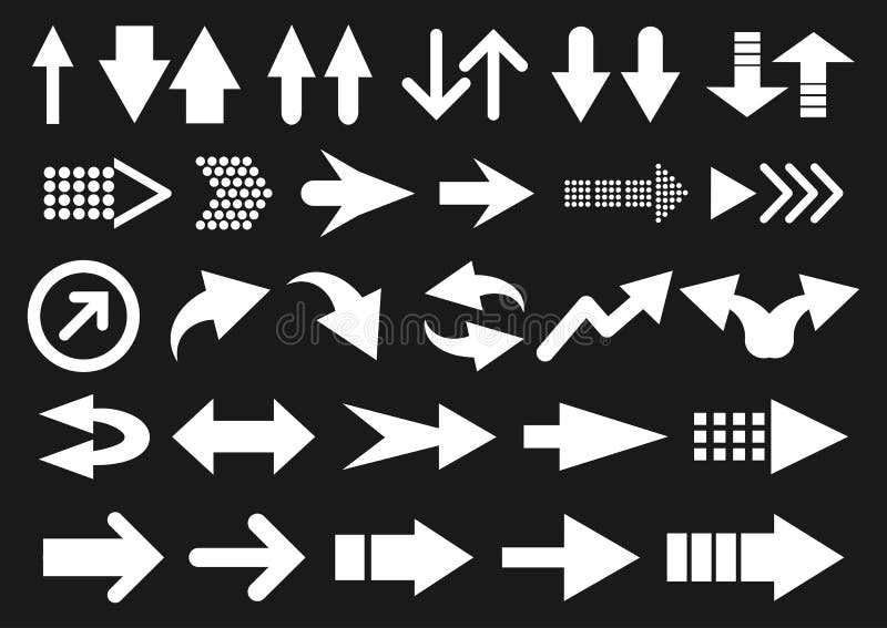Vector Set of Arrow Shapes Isolated on Black Stock Vector ...