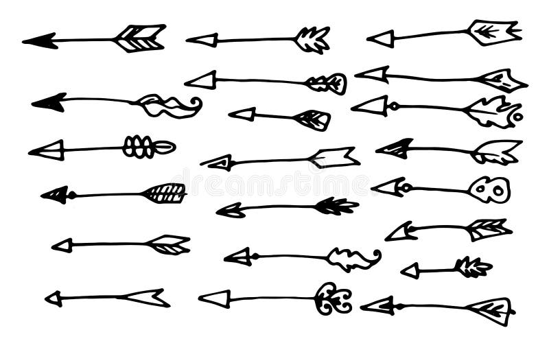 Vector Set of Arrows. Hand Drawn Doodle Style Vintage Arrow Set ...