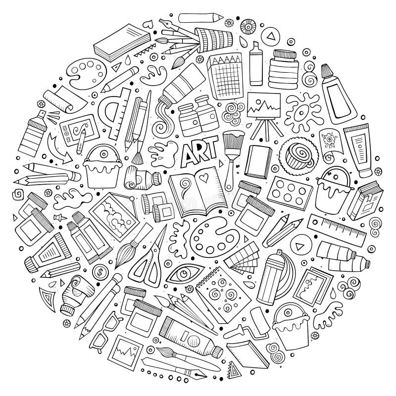 Vector Set of Art Cartoon Doodle Objects Stock Vector - Illustration of ...