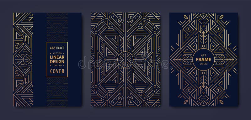 Vector Set of Art Deco Frame Patterns, Gold Line Design Labels. Luxury ...