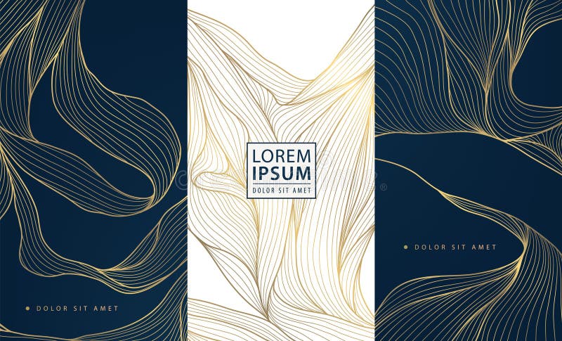Vector Set of Art Deco Gold Wave Package Templates, Labels, Line ...