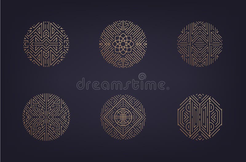 Vector Set of Art Deco Linear Circles, Linear Round Symbols, Decorative ...