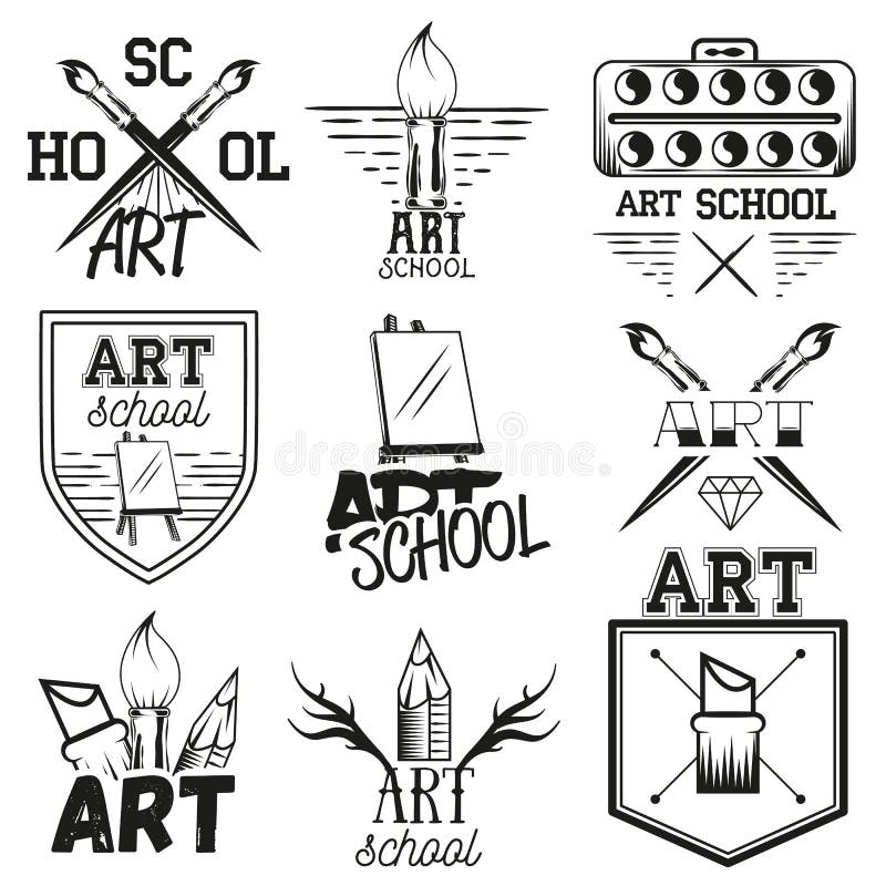 Vector Set Art Studio Labels in Vintage Style. School of Arts Design ...