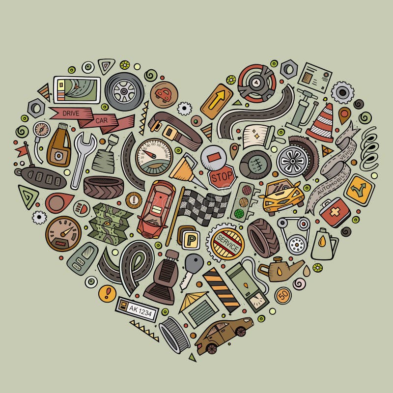 Vector Set of Automobile Cartoon Objects Stock Vector - Illustration of ...