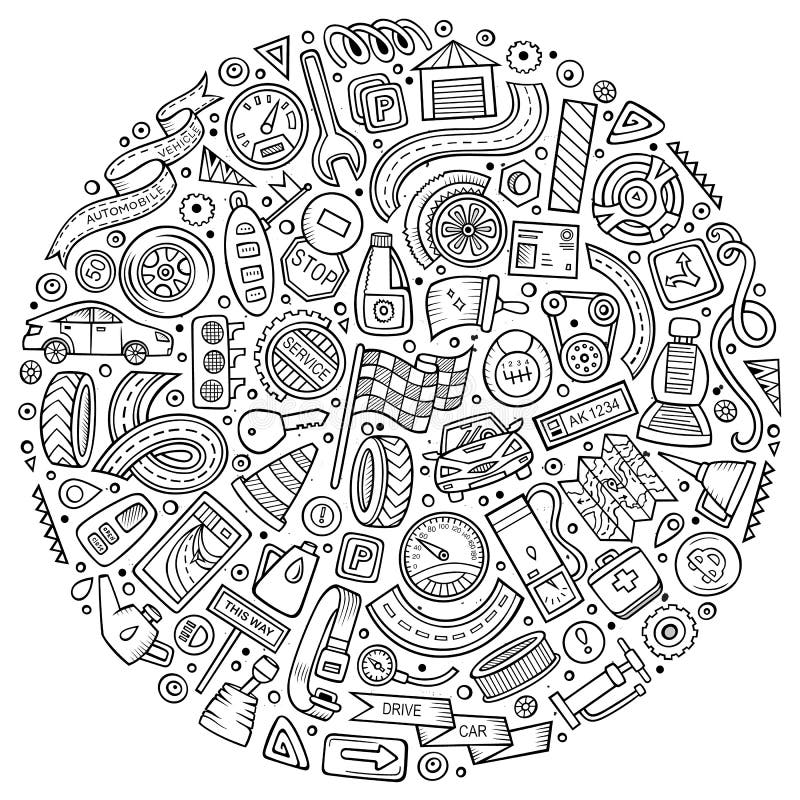 Vector Set of Automobile Cartoon Objects Stock Vector - Illustration of ...