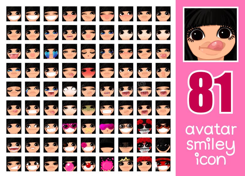 Vector SET 81 Avatars Pour Fille Illustration de Vecteur - Illustration ...