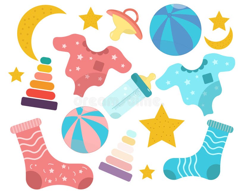 Vector Set of Baby Shower Cute Element Stock Vector - Illustration of ...
