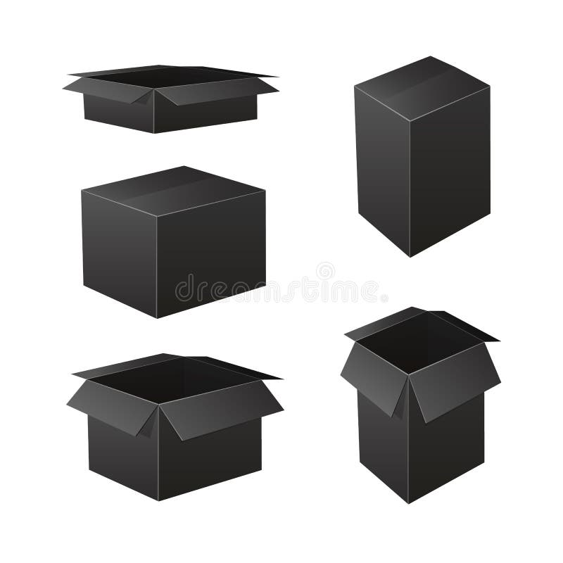 VECTOR Set of Back Boxes: Packaging Icons, Black Open and Closed ...