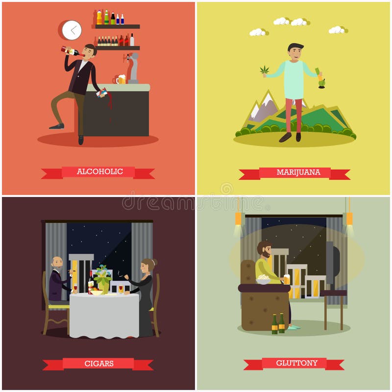 Vector Set of Bad Habits Concept Posters in Flat Style Stock Vector ...