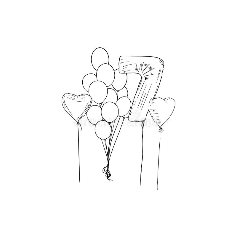 Vector Set of Balloons, Seven on a White Background. Coloring Book ...