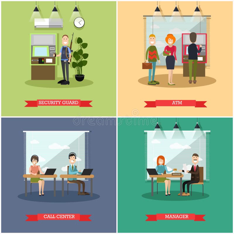 Vector Set of Bank Concept Square Posters in Flat Style Stock Vector ...