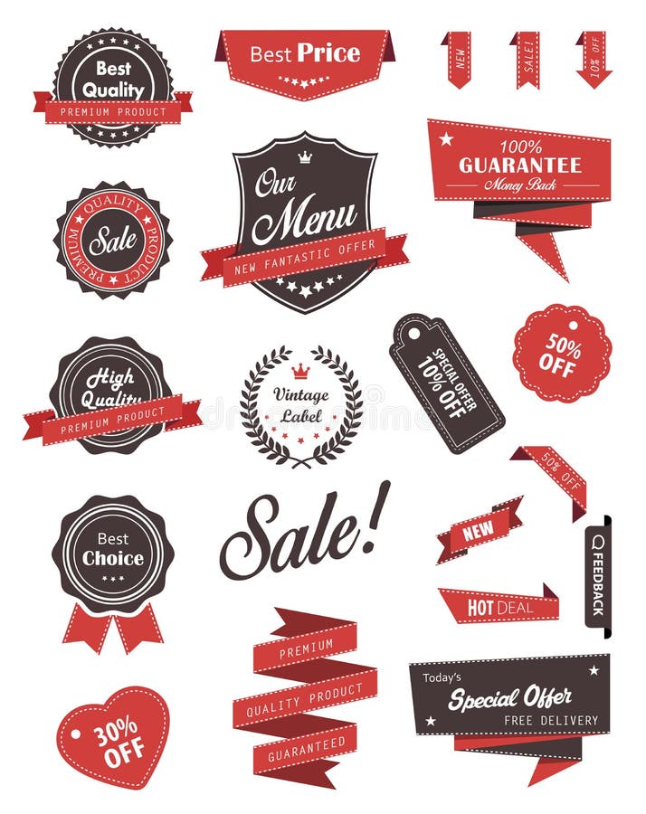Vector Set of Ribbons, Labels, Banners Stock Illustration ...