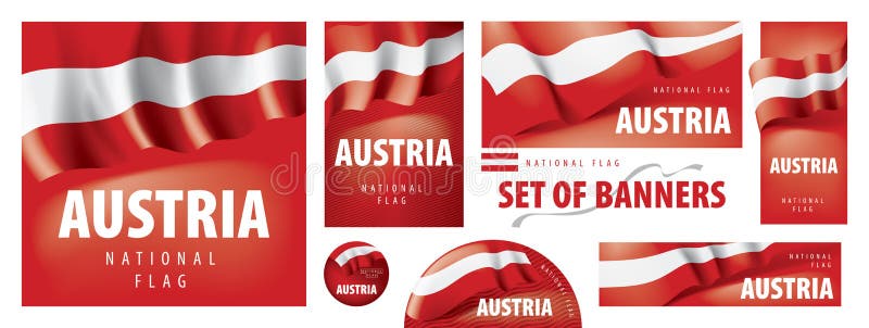 Vector Set of Banners with the National Flag of the Austria Stock ...