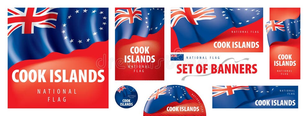 Vector Set of Banners with the National Flag of the Cook Islands Stock ...