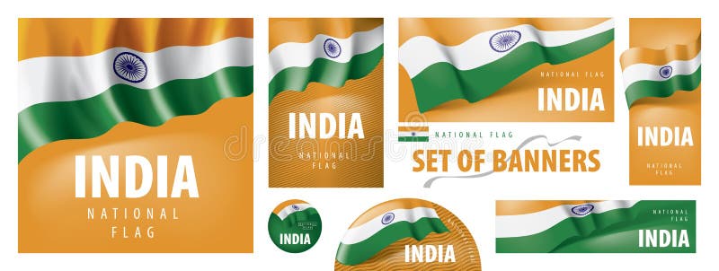 Vector Set of Banners with the National Flag of the India Stock Vector ...