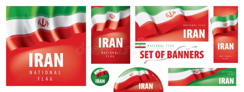 Vector Set of Banners with the National Flag of the Iran Stock ...