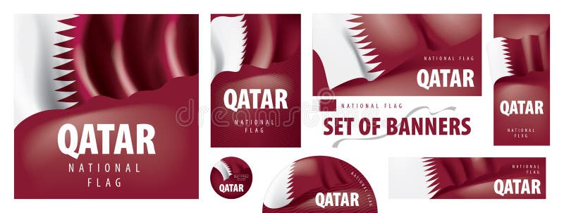 Vector Set of Banners with the National Flag of the Qatar Stock Vector ...