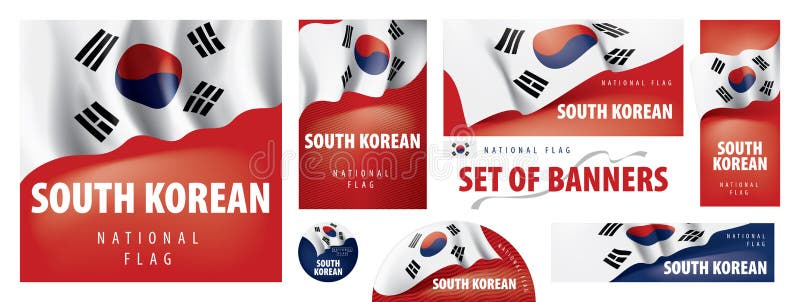 Vector Set of Banners with the National Flag of the South Korean Stock ...